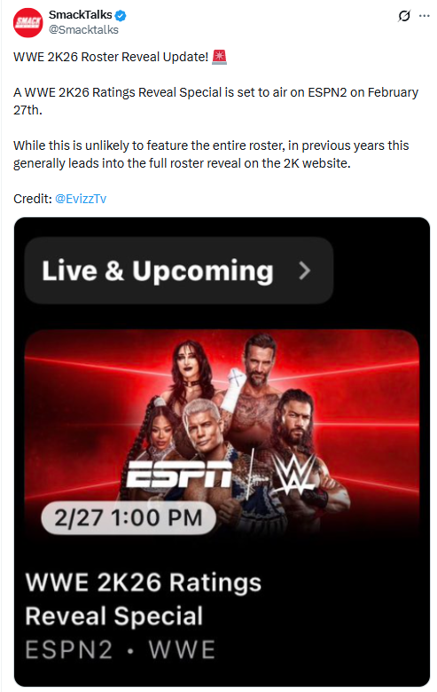 WWE 2K26 roster and ratings reveal date announced as 2K confirms new ...